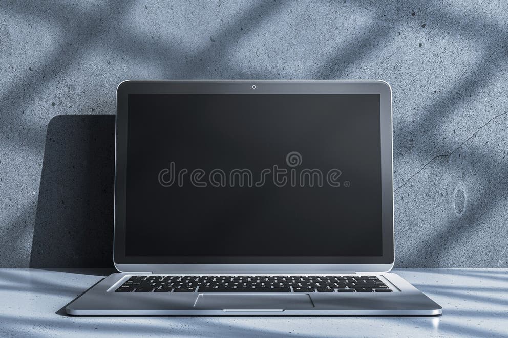 Blank Laptop Screen Mockup on Concrete Surface with Dramatic Shadows ...