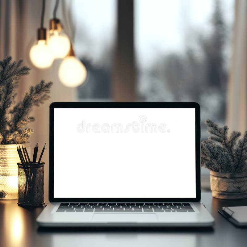 Blank Laptop Screen Mockup, Opened Device on a Desk, Winter or ...