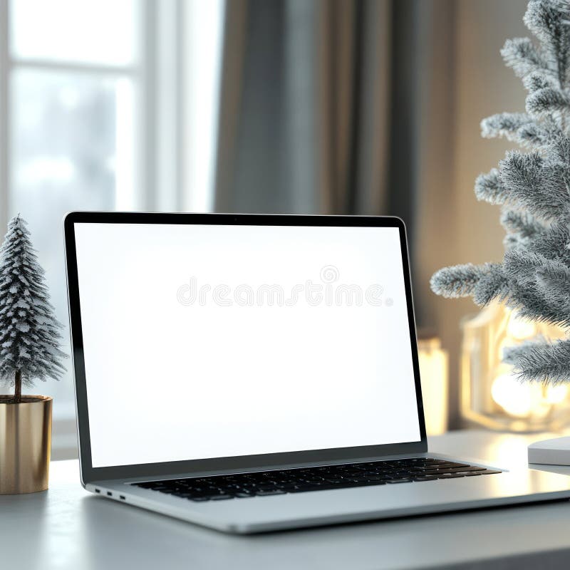 Blank Laptop Screen Mockup, Opened Device on a Desk, Winter or ...