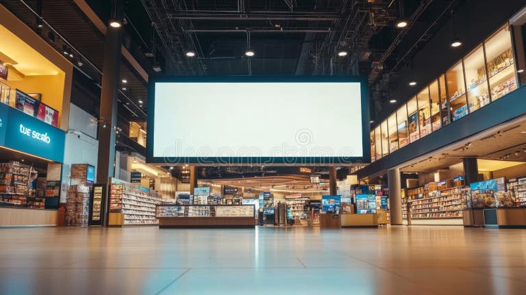 Blank Large Digital Screen in Modern Retail Space Stock Illustration ...