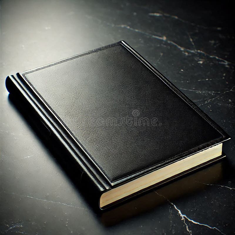 Blank Leather-Bound Book on Black Marble Surface Stock Illustration ...