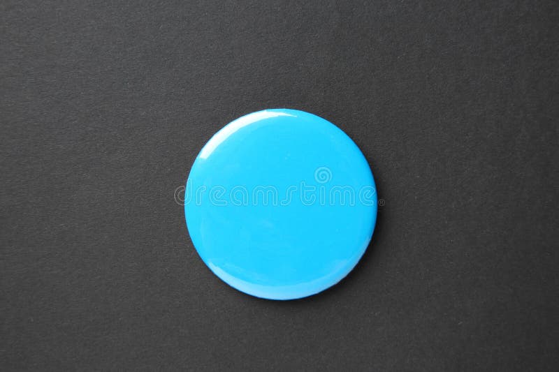 Blank Light Blue Button Badge on Black Background, Top View. Mockup for ...
