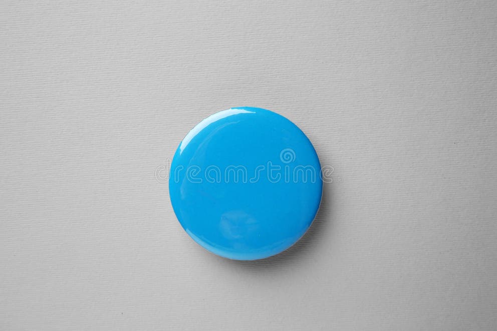 Blank Light Blue Button Badge on Grey Background, Top View. Mockup for ...