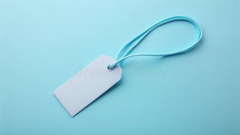 Blank Light Blue Tag with Light Blue Cord on a Pale Blue Background ...