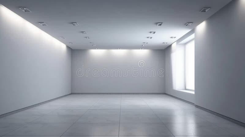 Blank Light Wall and White Floor in Empty Hall Room with Led Light on ...