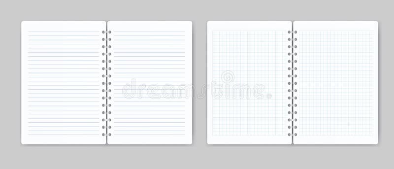 Blank Lined and Cell Notebook Vector Mockup. Spiral Copybook or ...