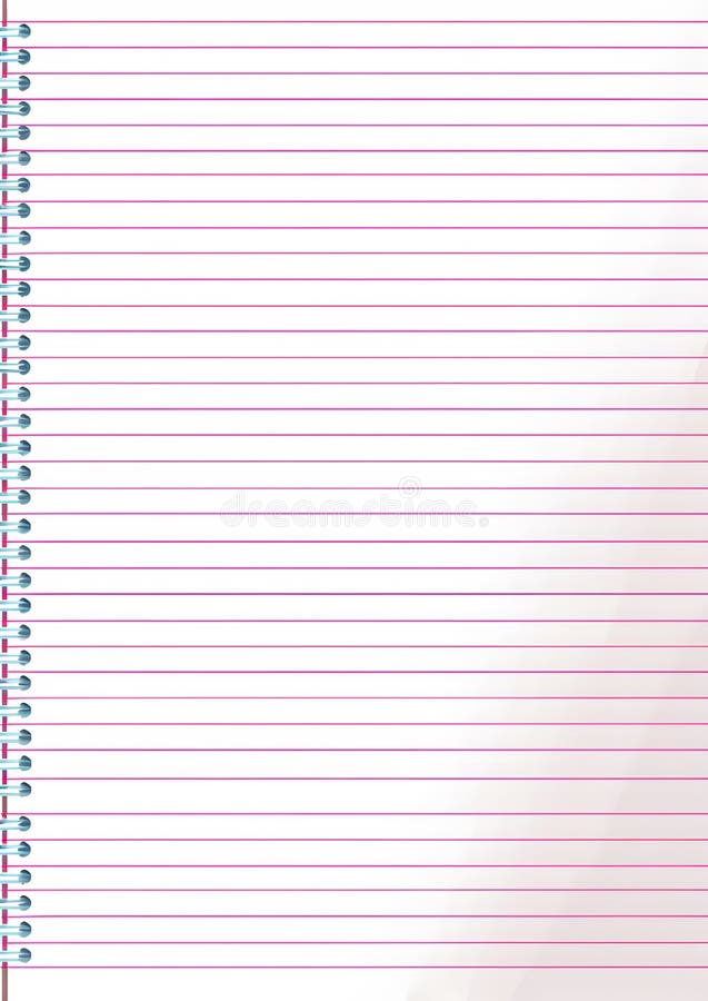 Blank Lined Notebook Paper Background with Pink Line Stock Illustration ...