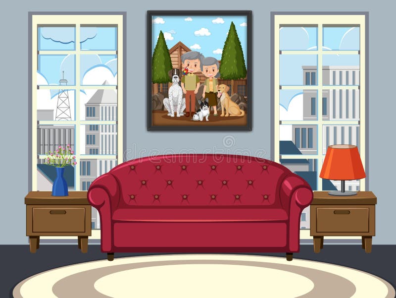 Blank Living Room Interior Scene Stock Vector - Illustration of border ...