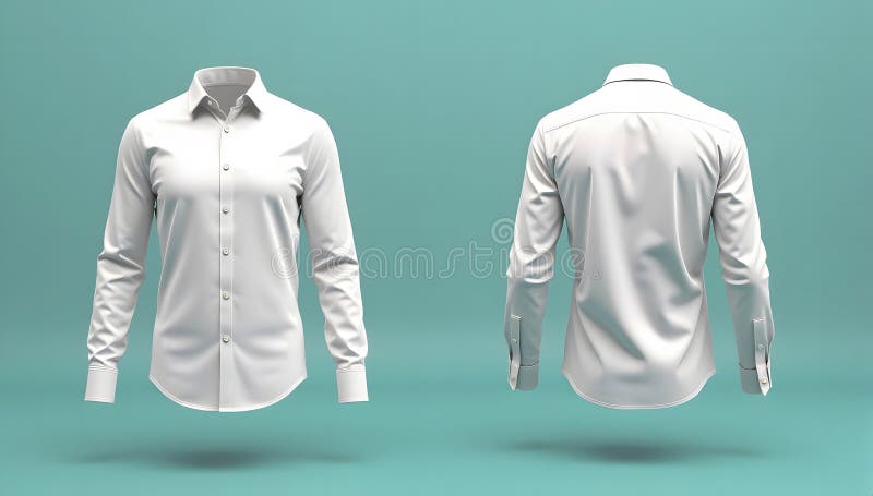 Blank Long Sleeve Collared Shirt Mockup Front and Back Views Plain ...