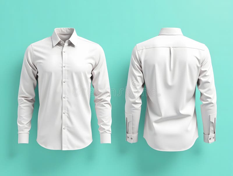 Blank Long Sleeve Collared Shirt Mockup Front and Back Views Plain ...
