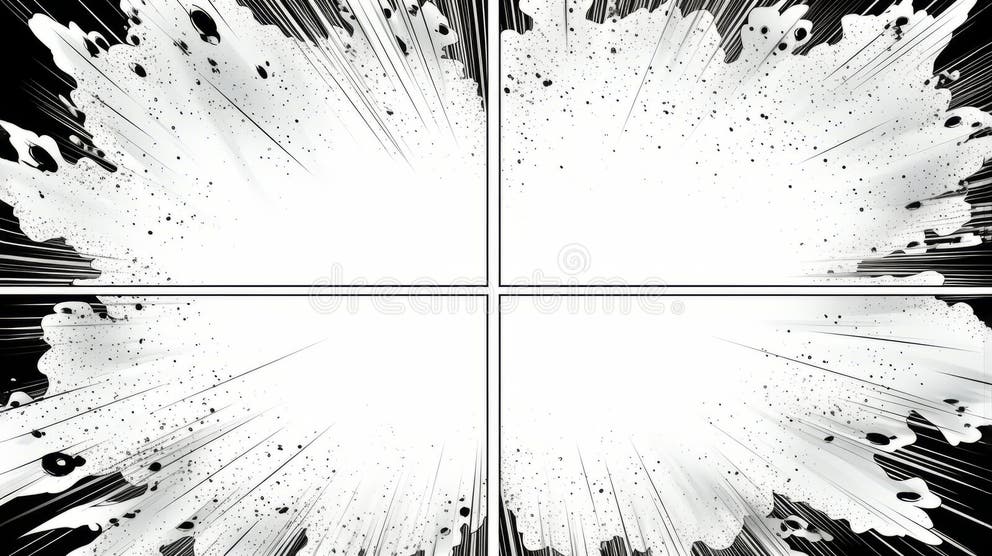 Blank Manga Comic Book Page with Speed Lines and Speech Bubbles Stock ...