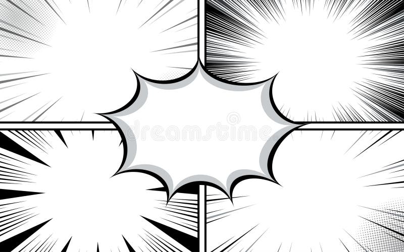 Blank Manga Comic Book Page with Speed Lines and Speech Bubbles. Vector ...