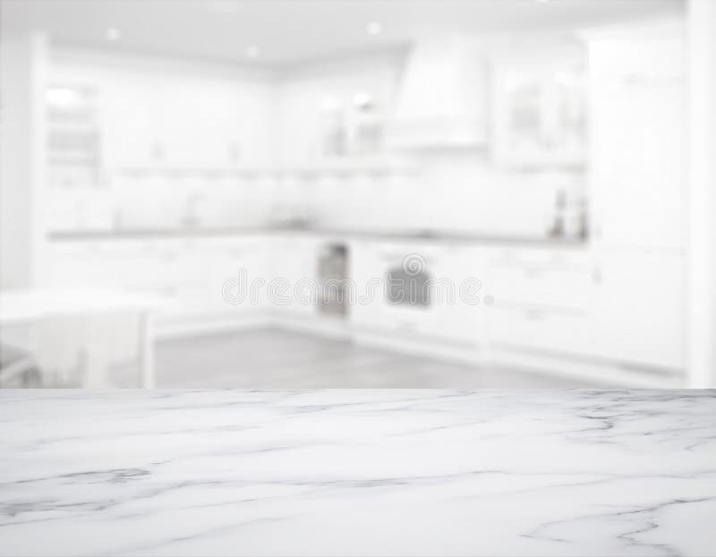 Clear Marble Table Top in Front of Blurred Kitchen - Illustration Stock ...