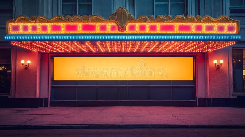 Blank Marquee of Retro Theater at Night Stock Illustration ...