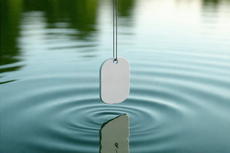 Blank Matte White Keychain Suspended Over Calm Water Surface Stock ...