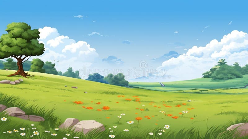 Blank Meadow Landscape Scene Landscape with Trees and Clouds, AI ... Blank Meadow Landscape Scene Landscape with Trees and Clouds, AI ...
