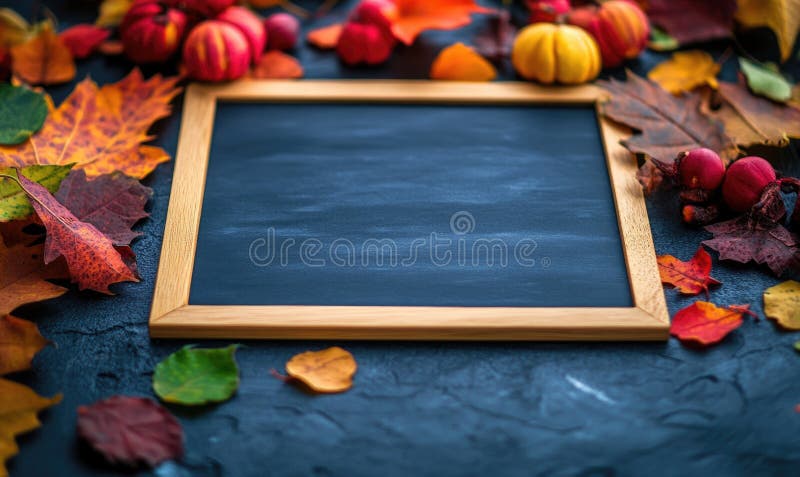 Blank Menu Board on a Counter, Decorated with Autumn Leaves Stock Photo ...