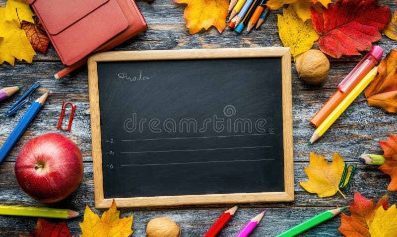 Blank Menu Board on a Counter, Decorated with Autumn Leaves Stock Photo ...