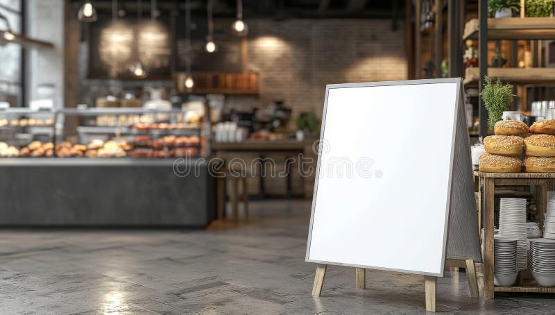 Blank Menu Board in Cozy Rustic Coffee Shop Bakery with Fresh Bagels ...