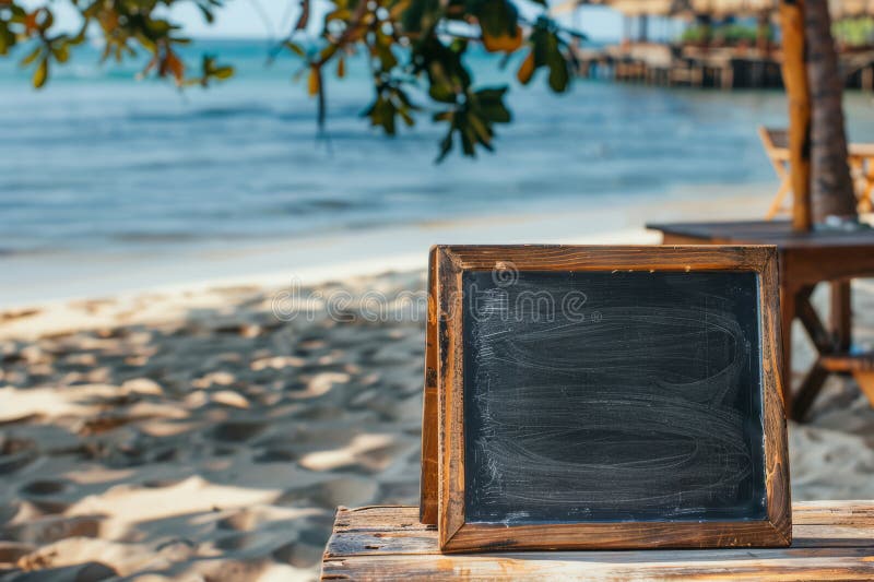 Blank Menu Board in Front of a Beach Bar. Blackboard at the Beach ...