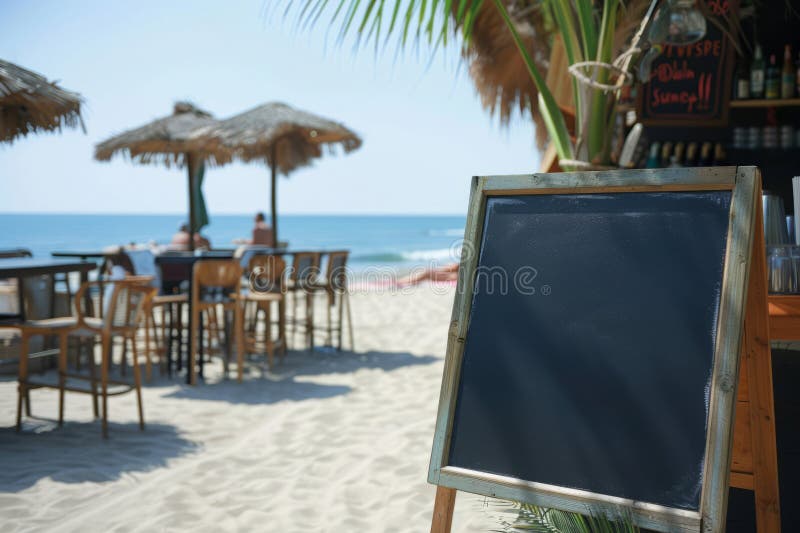 Blank Menu Board in Front of a Beach Bar. Blackboard at the Beach ...