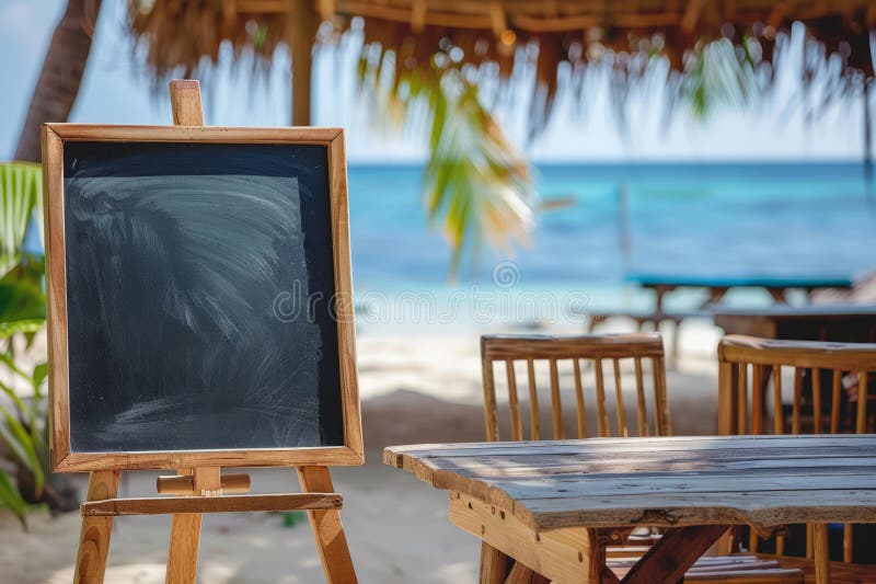 Blank Menu Board in Front of a Beach Bar. Blackboard at the Beach ...