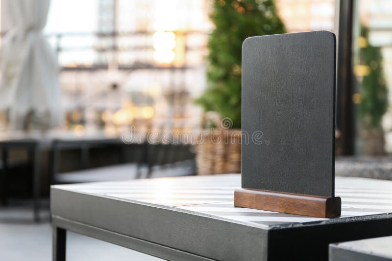 Blank Menu Board on Table in Cafe Outdoors Stock Image - Image of chalk ...
