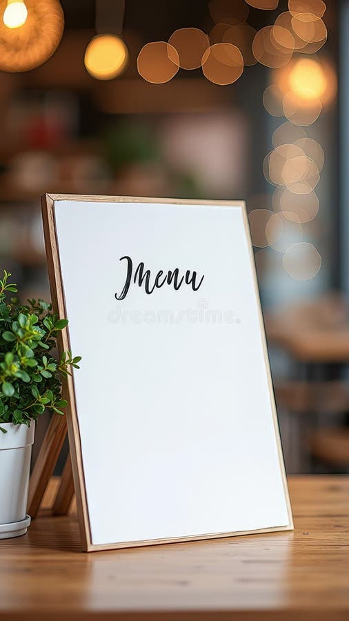 Blank Menu Board on Wooden Table in Cozy Cafe Setting with Soft ...