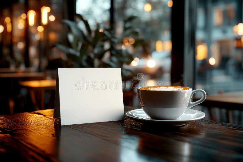 Blank Menu Card Mockup on Cafe Table with Coffee. Stock Image - Image ...
