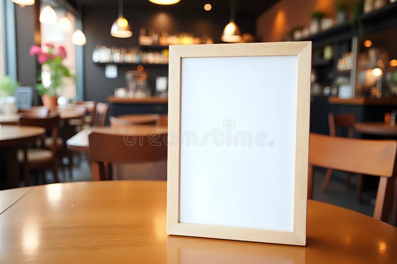 Blank Menu Frame Put on Wooden Table in Cafe or Restaurant. Stock Image ...
