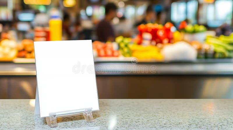 Blank Menu Sign Mockup in Restaurant with Blurred Background of Fresh ...