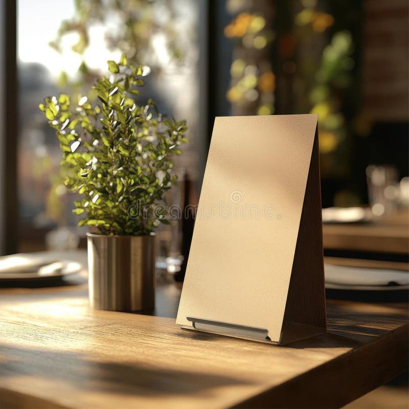 Blank Menu Sign on Wooden Table in Restaurant Setting Stock ...