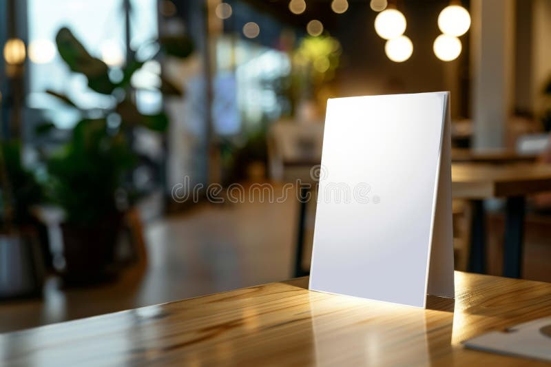 Blank Menu Stand on Wooden Table in Modern Restaurant Interior with ...
