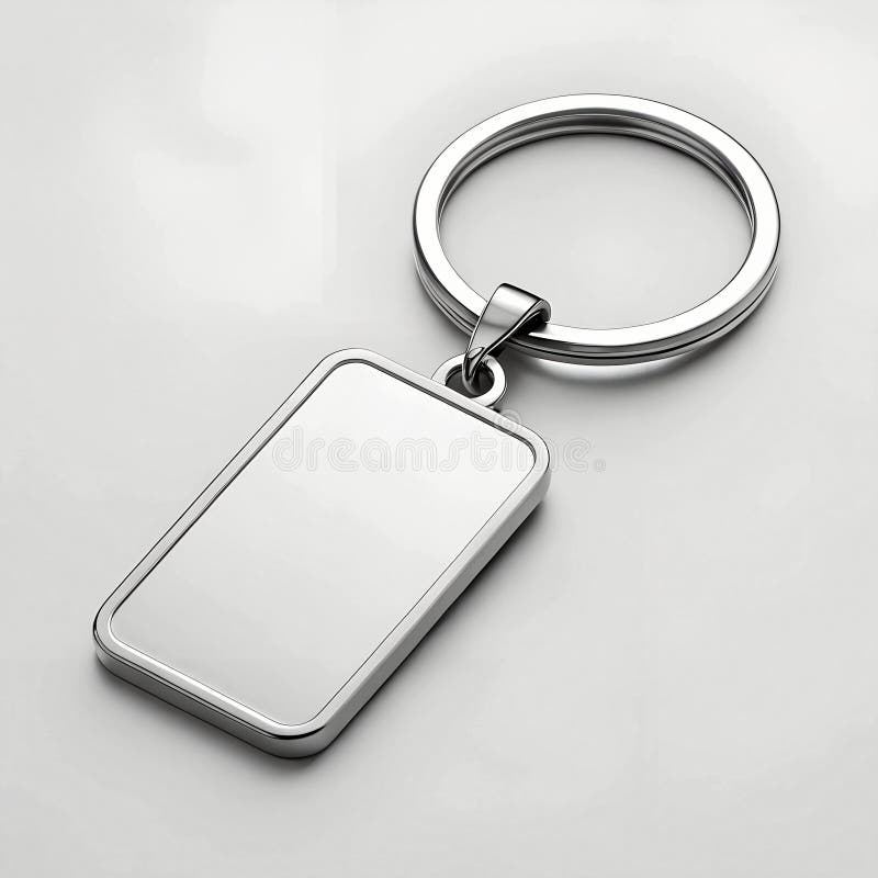 A Single Blank Metal Keychain with a Rectangular Tag and a Silver Metal ...
