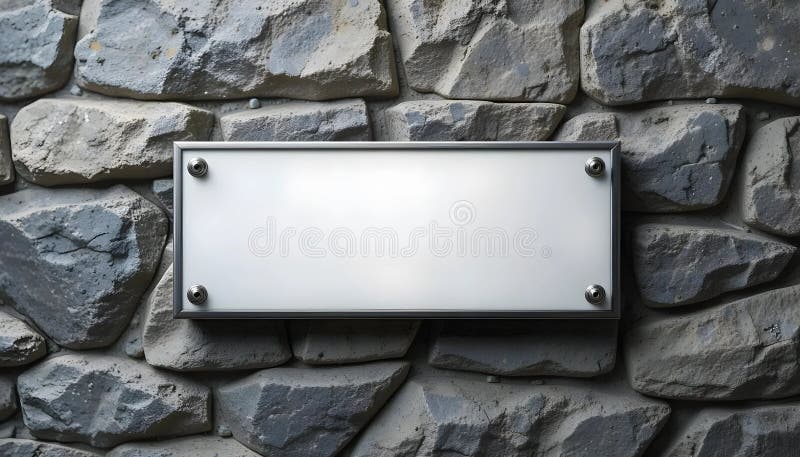 Blank Metal Sign on Stone Wall Stock Image - Image of display, metal ...