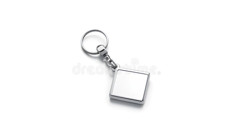 Blank Metal Square White Key Chain Mock Up Side View, 3d Rendering ...