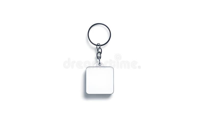 Blank Metal Square White Key Chain Mockup Top View, 3d Rendering. Clear ...