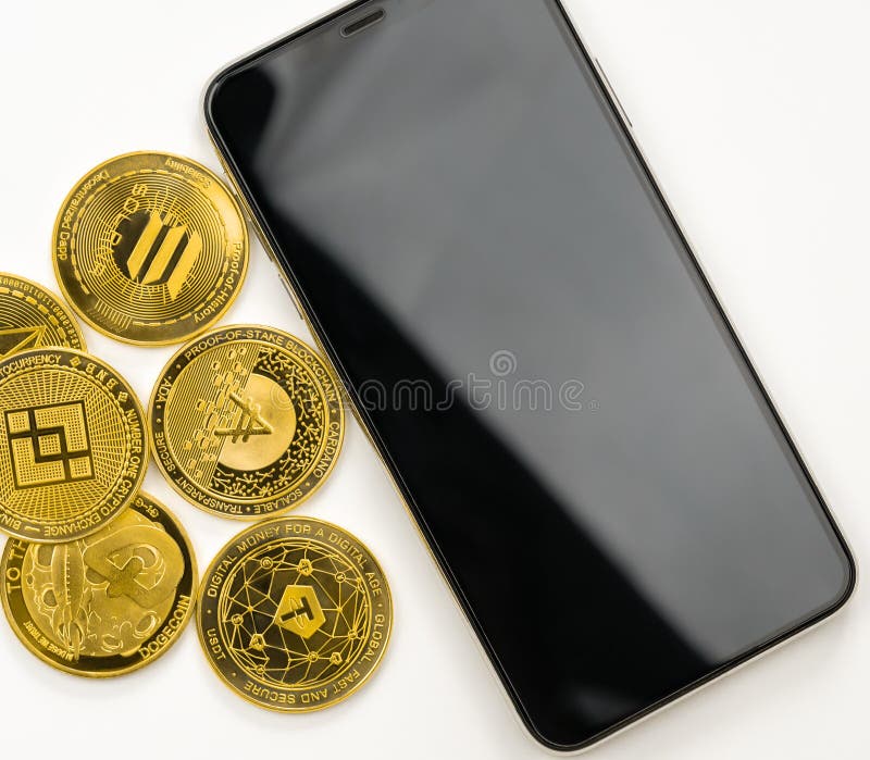 Mobile Phone Screen with Crypto Currency Golden Coin for Cryptocurrency ... Mobile Phone Screen with Crypto Currency Golden Coin for Cryptocurrency ...
