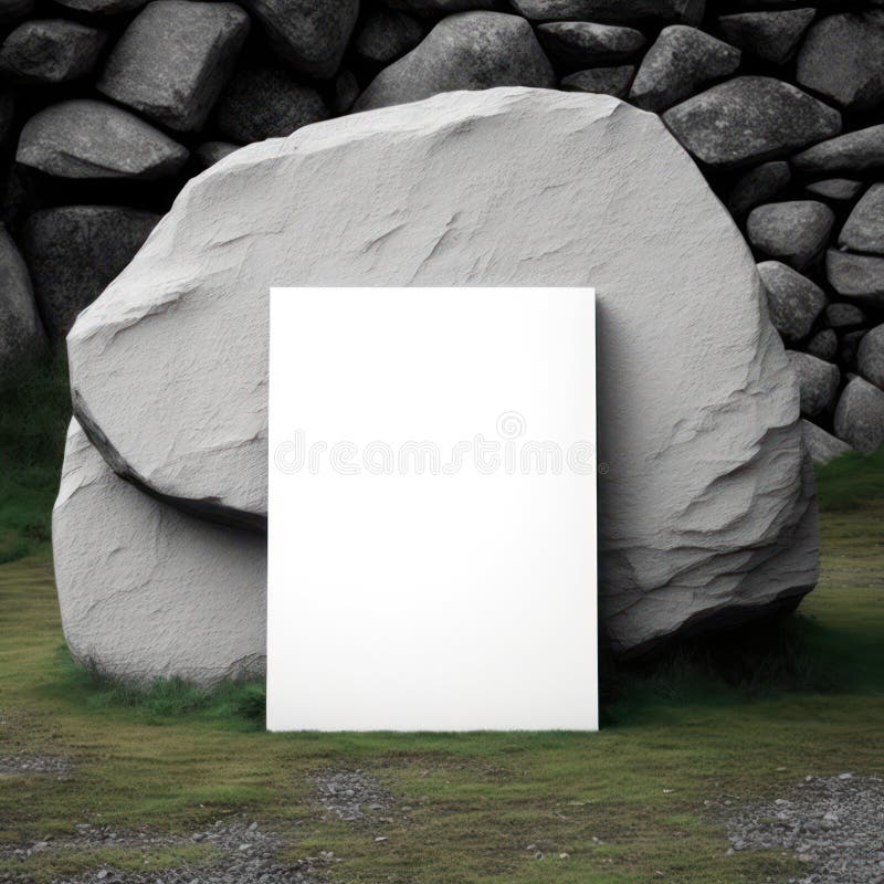 Blank Mockup of Poster Billboard on Large, Rough Stone Resting in the ...
