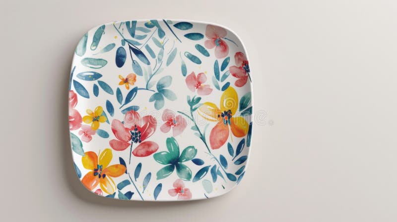 Blank Mockup of a Square Plate with a Colorful Floral Design. Stock ...