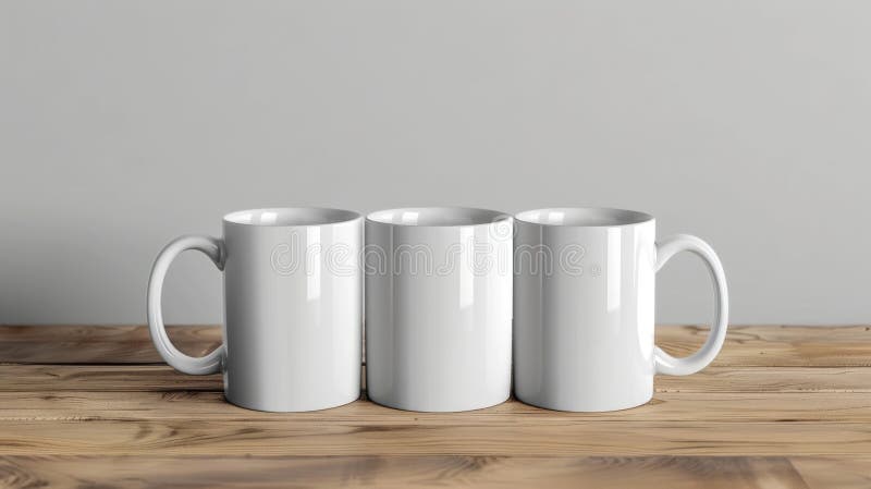 Blank Mockup of a Stack of Three Identical Ceramic Coffee Mugs Perfect ...