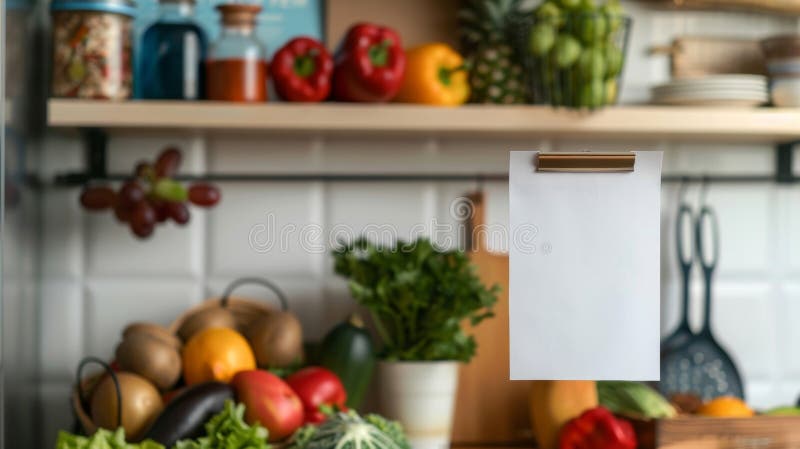Blank Mockup of a Blank Sticky Note Attached To a Fridge with a Grocery ...