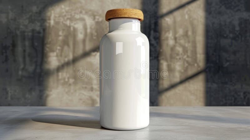 Blank Mockup of a Widemouthed Ceramic Water Bottle with a Cork Lid ...