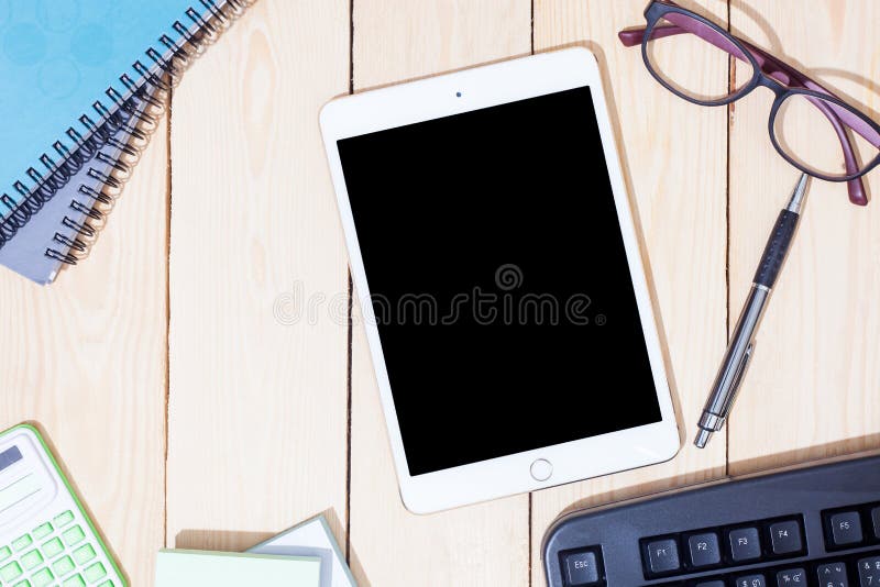Blank Modern Digital Tablet with Papers and Pen in the Middle of Stock ...