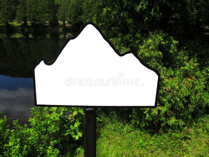 Blank Mountain Sign by Lake and Short. Stock Image - Image of pond ...
