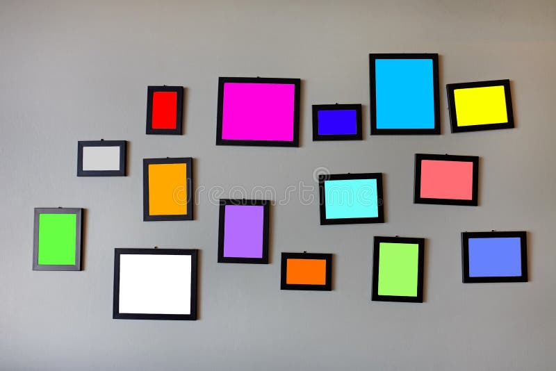 Blank Multi Color in Photo Frames on Grey Cement Wall Stock Photo ...