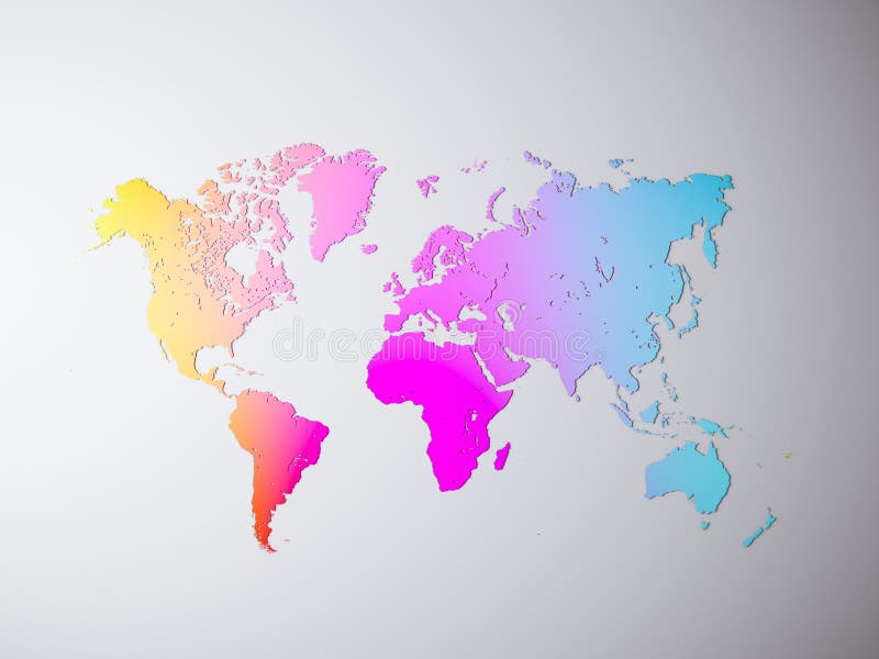 Blank Multicolor Texture Political World Map. 3D Rendering. Empty ...