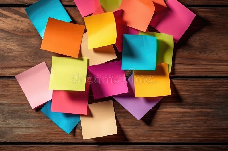 Blank Multicolored Notes on the Table, Top View. Generative AI Stock ...