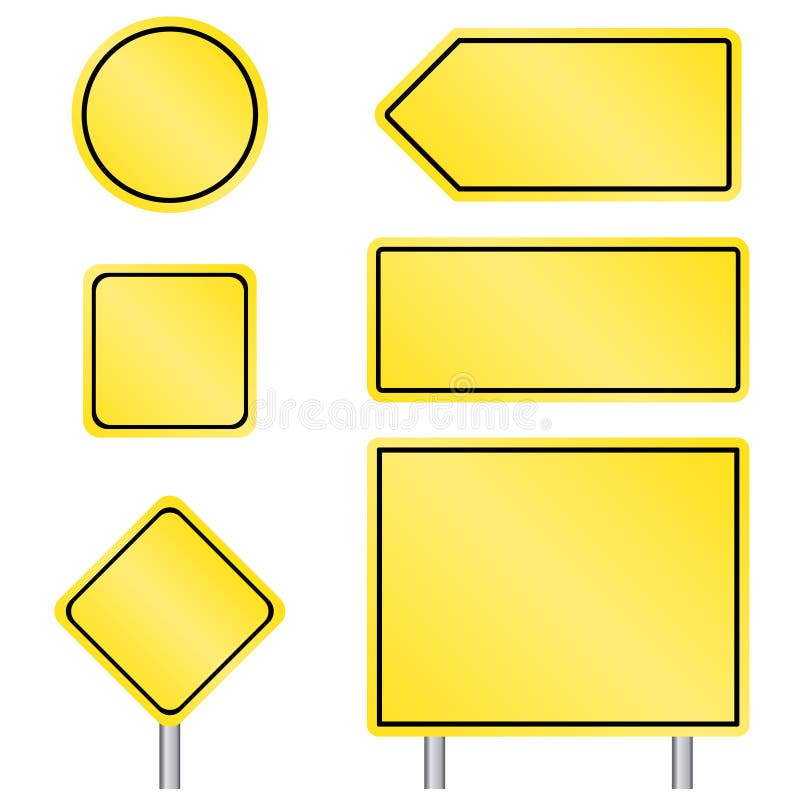 Blank Multiple Size of Yellow Transportation Sign Set with Pole Stock ...