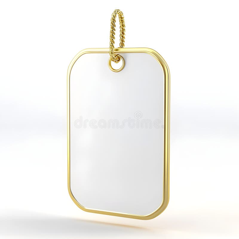 Blank Name Tag with a Golden Border and Hanging Loop for Identification ...